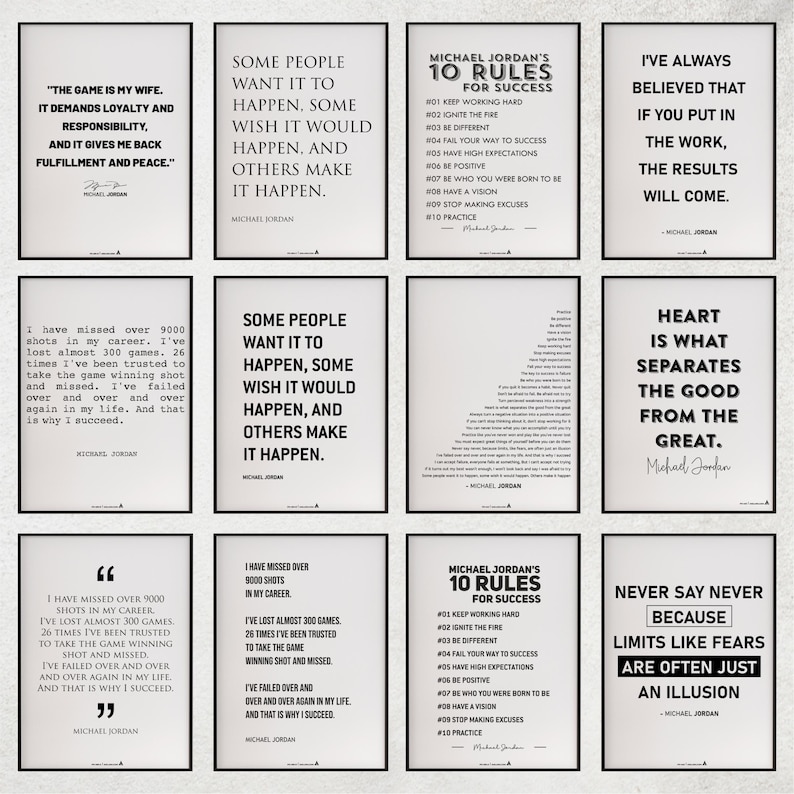 Michael Jordan's Success Posters Pack Quotes Digital Printable Wall Art ...