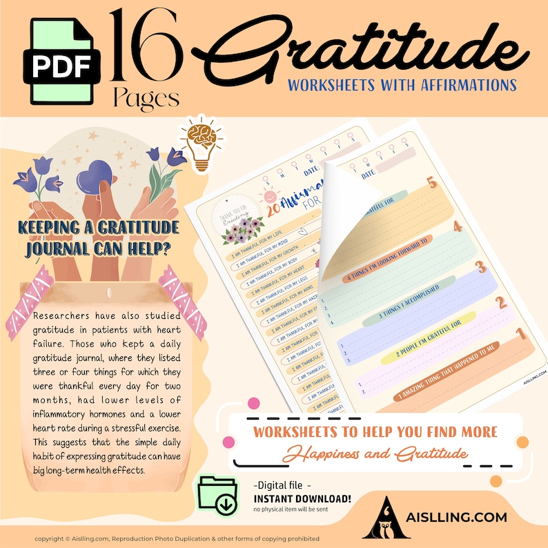 Gratitude Workbook Worksheets, Gratitude Journal, Therapist Resources ...