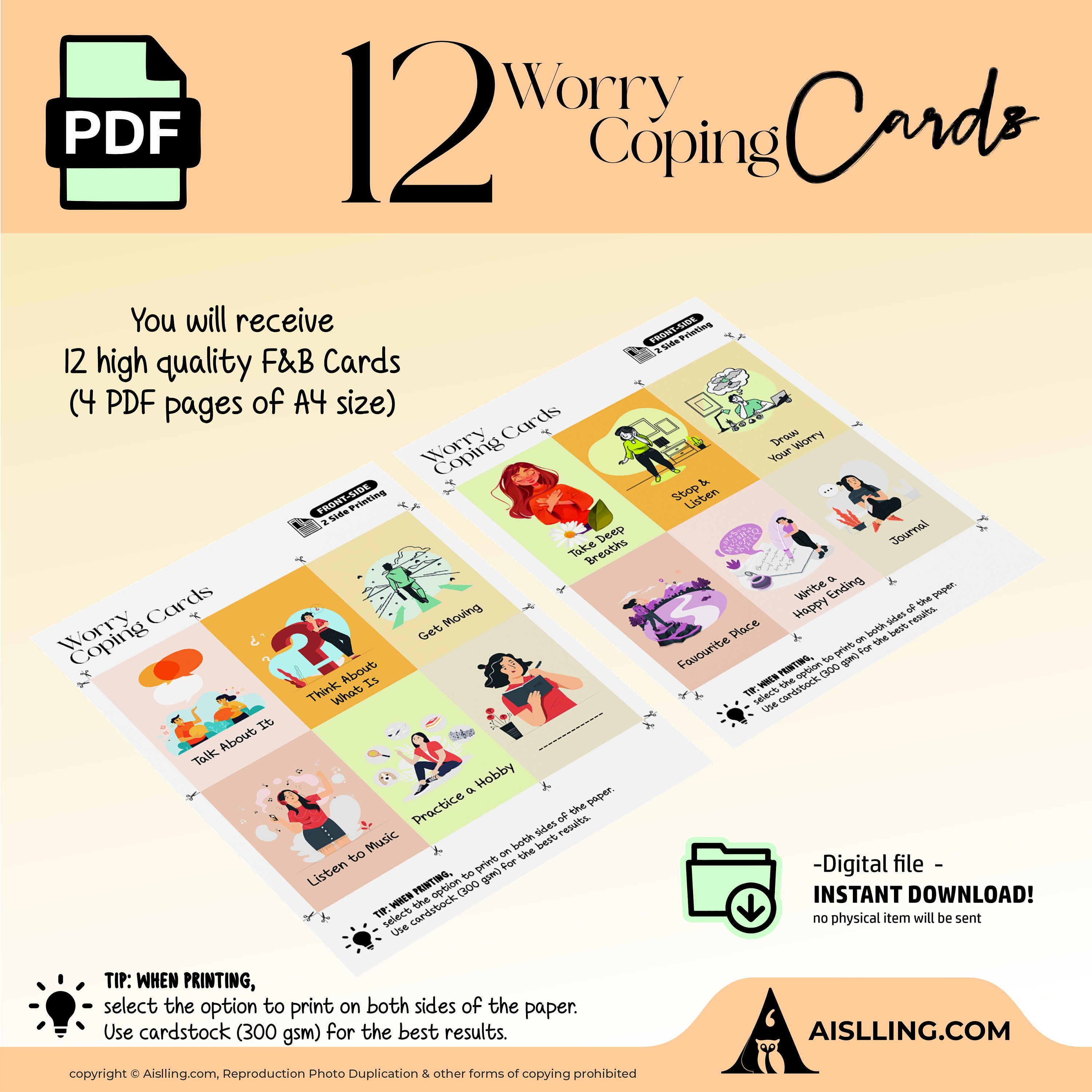 Worry Coping Cards Therapy Tools Mindfulness Cards Therapy Office Decor ...