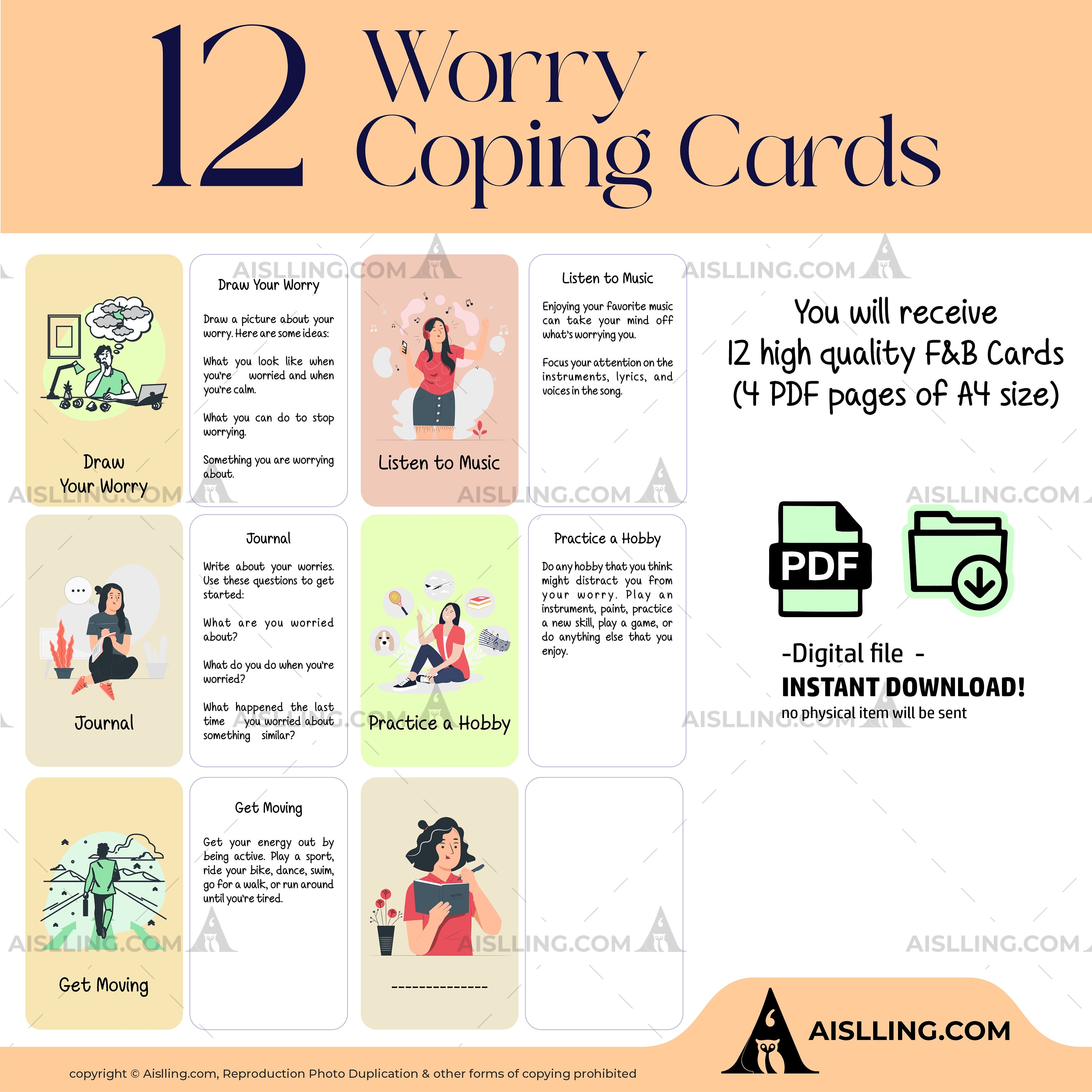 Worry Coping Cards Therapy Tools Mindfulness Cards Therapy Office Decor ...