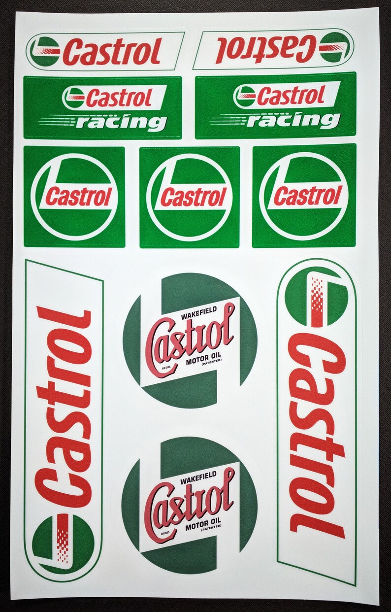 Sticker Sheet Laminated Castrol Racing Car Sponsor Decal Set 11 ...