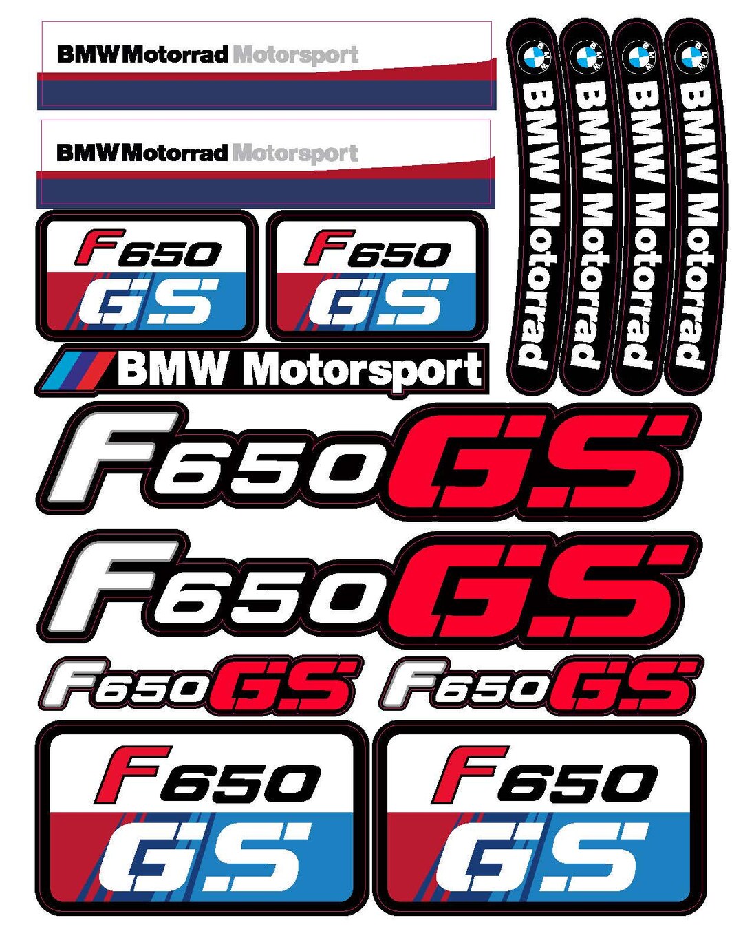 F650GS Adventure Motorcycle Sticker Sheet Stickers Set BMW F650 GS Red ...