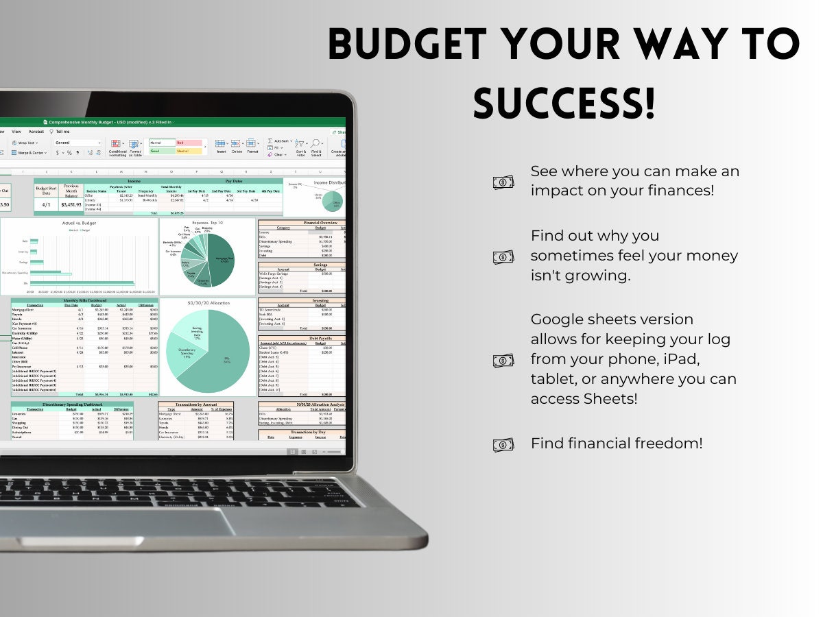 Comprehensive Monthly Budget Spreadsheet for Excel and Google Sheets ...