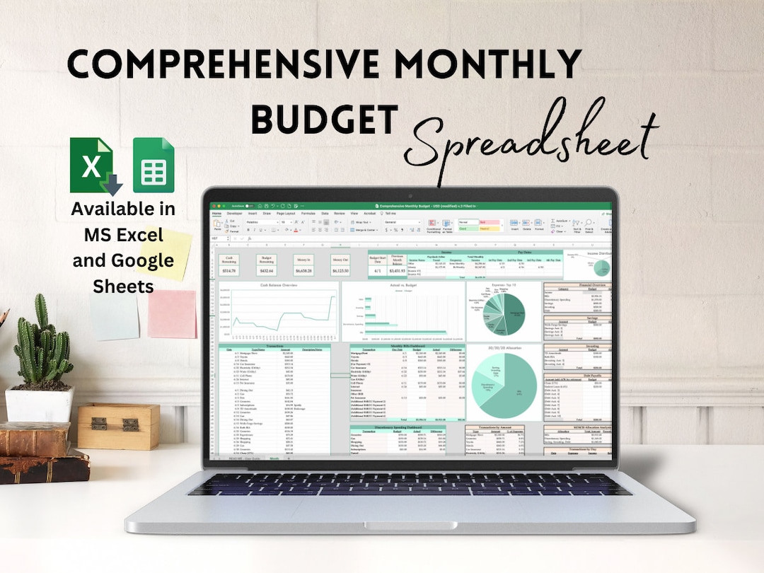 Comprehensive Monthly Budget Spreadsheet for Excel and Google Sheets ...