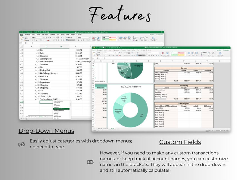 Comprehensive Monthly Budget Spreadsheet for Excel and Google Sheets ...
