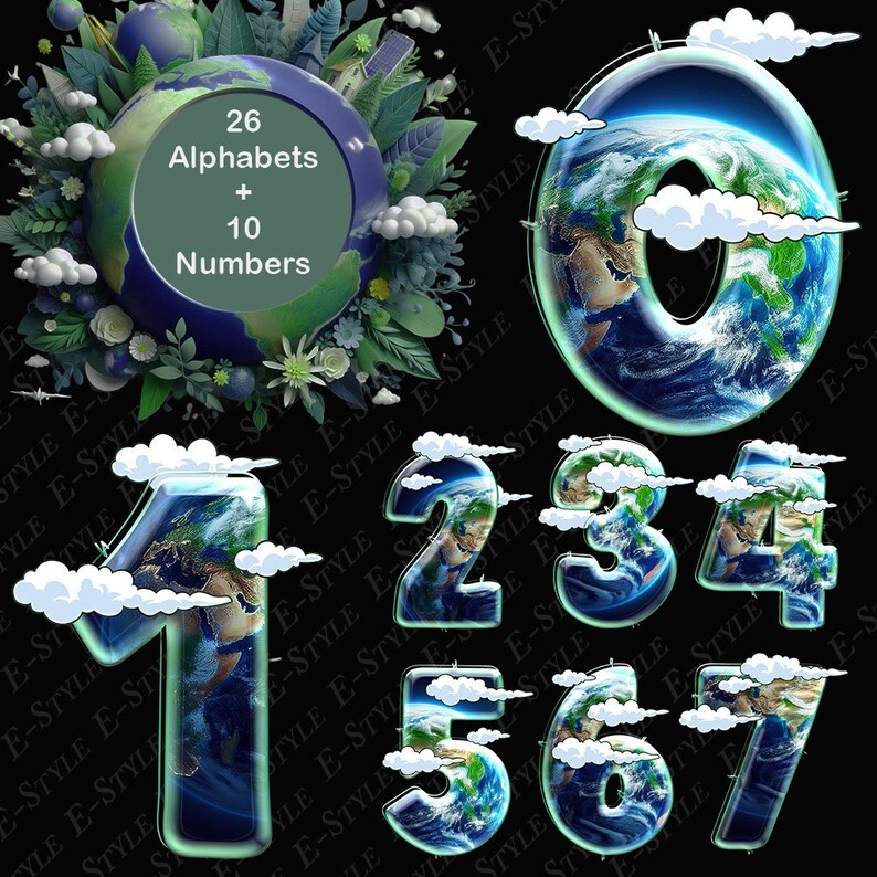 Earth Day Alphabets PNG, School and Educational Projects, Dtf, Number ...