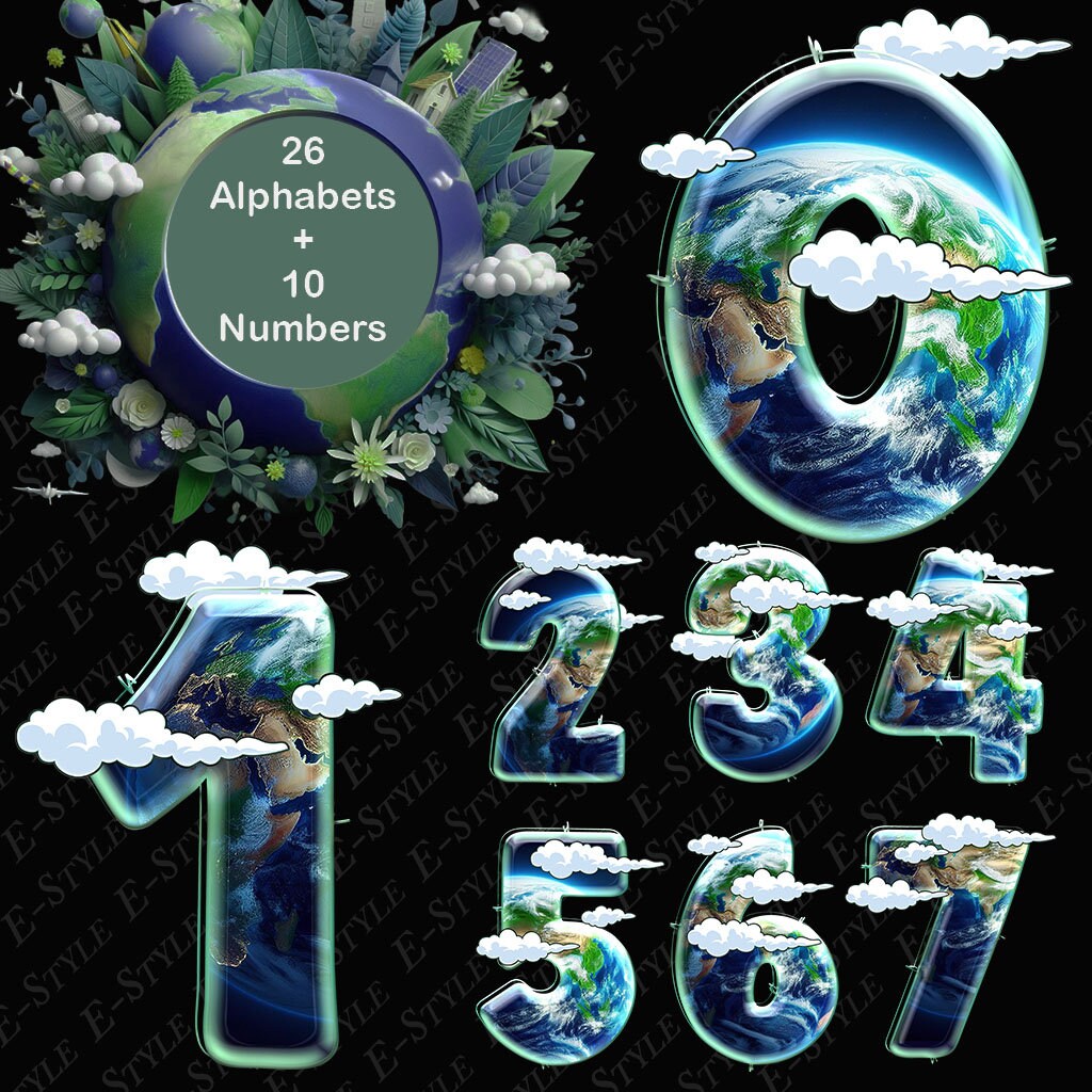 Earth Day Alphabets PNG, School and Educational Projects, Dtf, Number ...