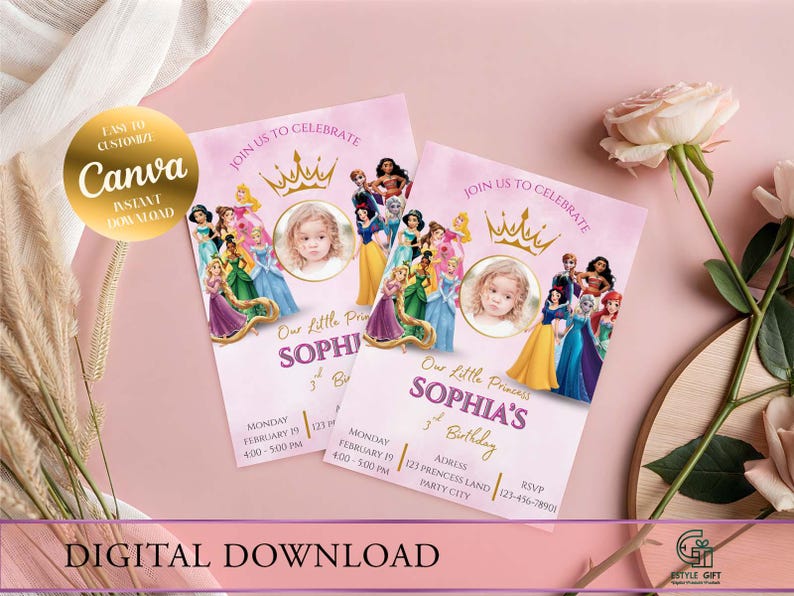 Princess Birthday Invitation Personalized Princess Invitation Princess ...
