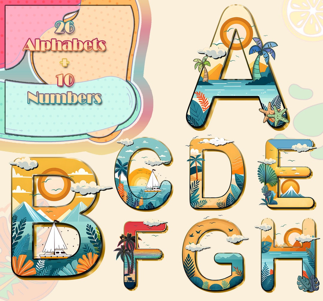 Summer Alphabets PNG, Summer Doodles, Beach PNG, Sublimation Summer ...