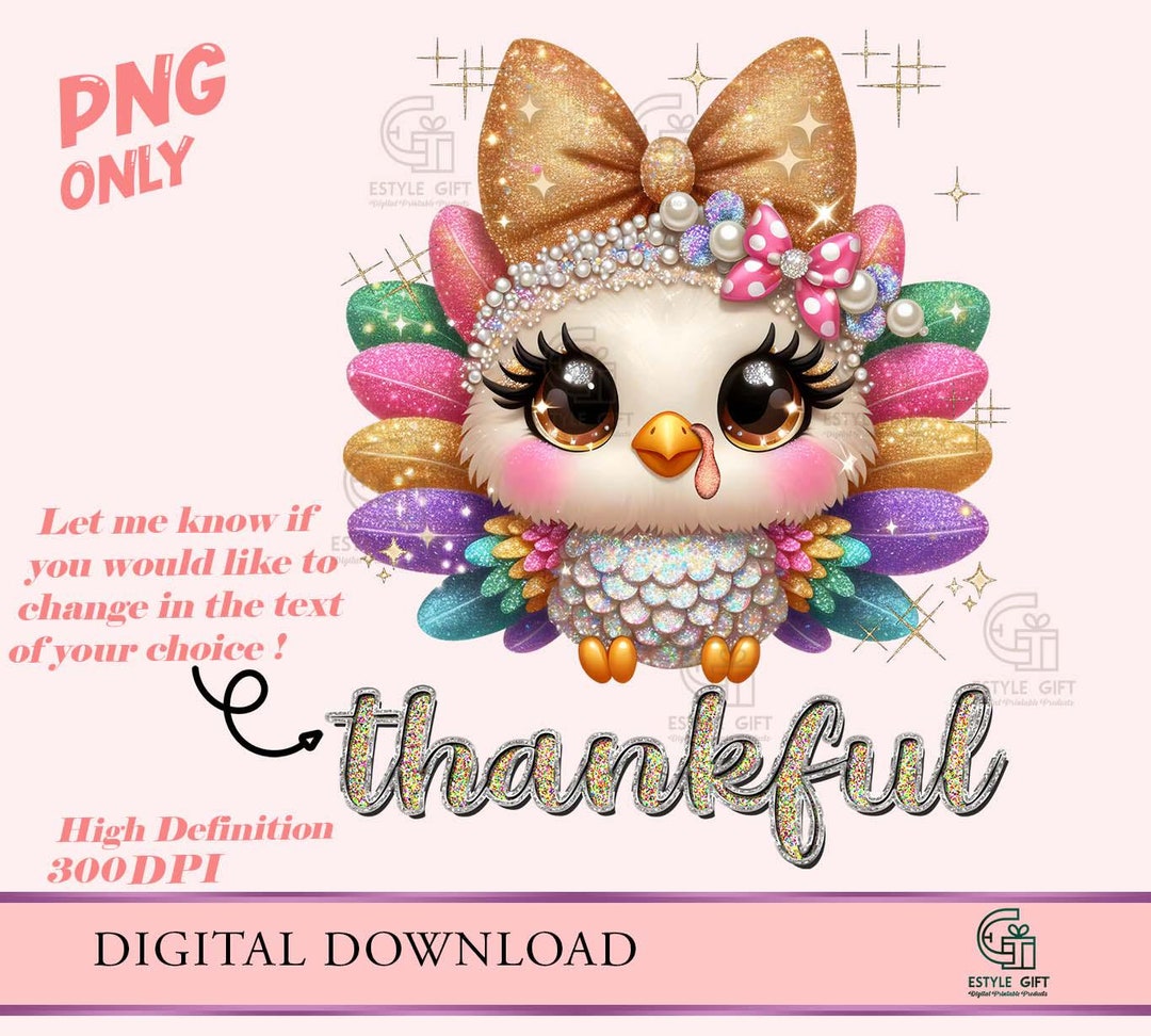 Glitter Thanksgiving Turkey Design Png, Thankful Design, Halloween ...