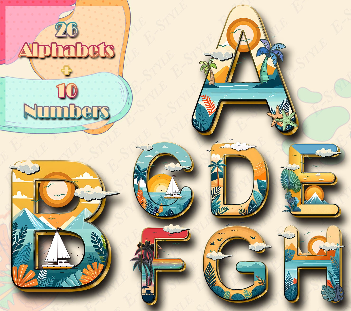Summer Alphabets PNG, Summer Doodles, Beach PNG, Sublimation Summer ...