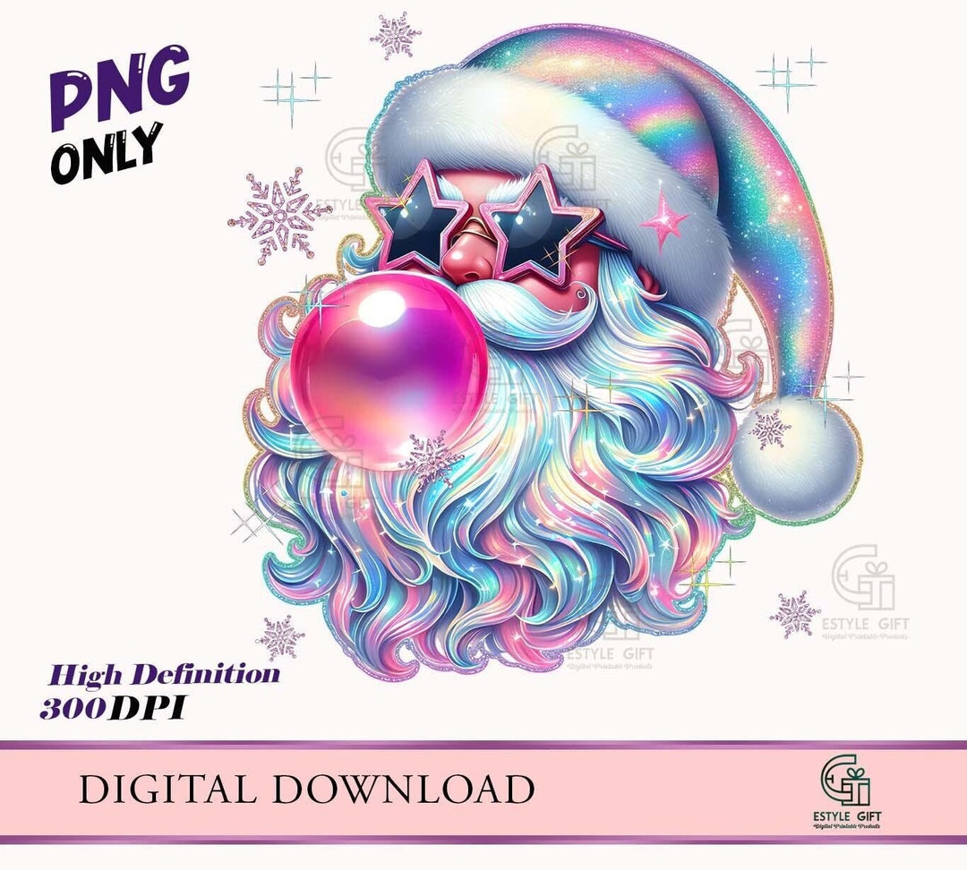 Retro Santa Christmas Blowing Bubble PNG, Funny Santa With Sunglasses ...