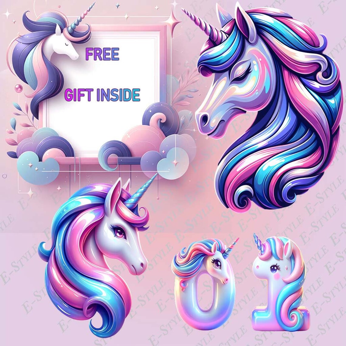 Unicorn-themed Alphabet Sublimation Dtf Number PNG Bundle High-quality ...