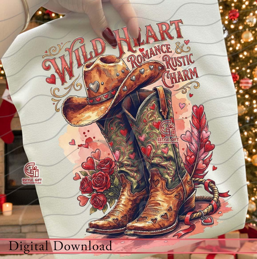 Western Valentine PNG, Cowboy Boots Hat Heart Design, Country Valentine ...