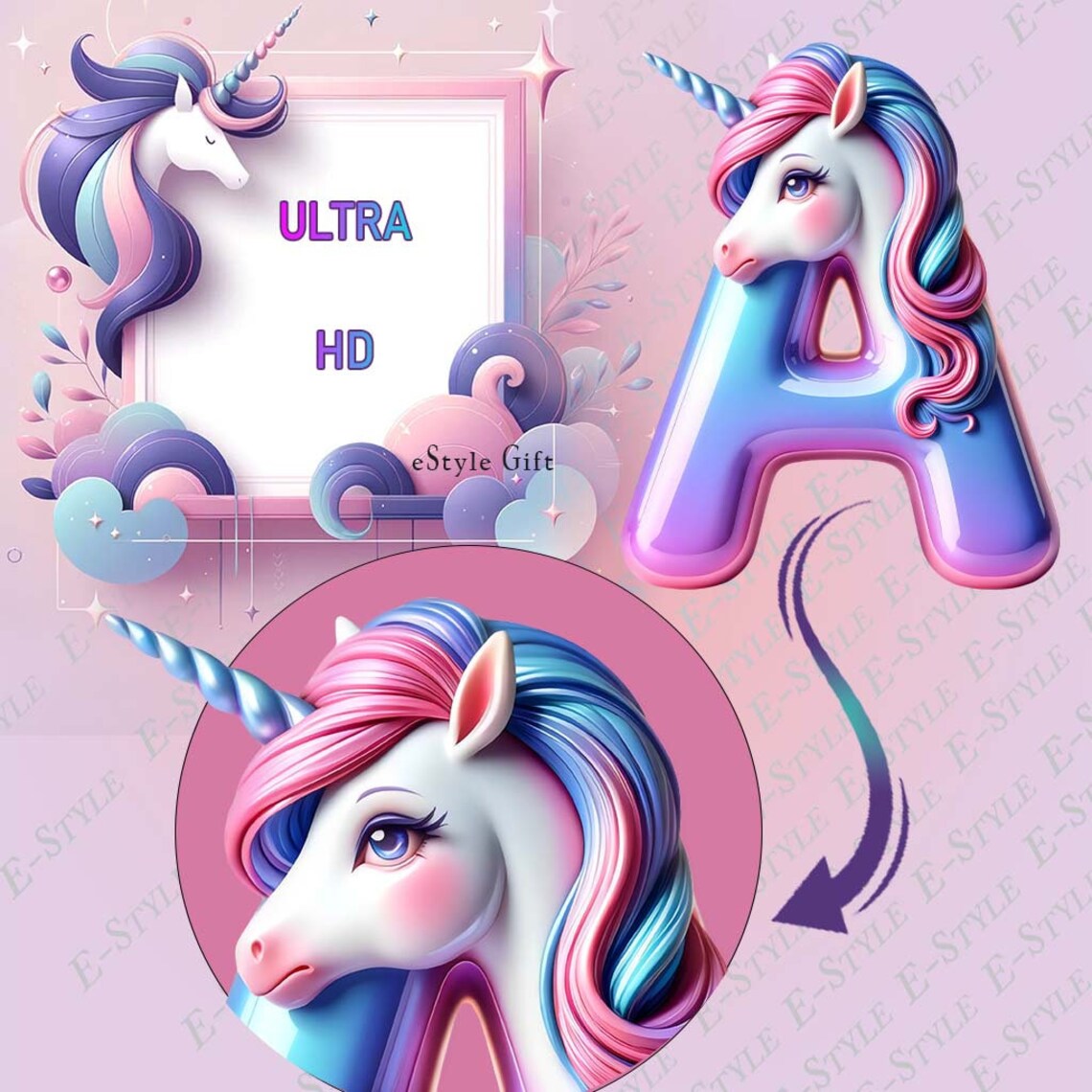 Unicorn-themed Alphabet Sublimation Dtf Number PNG Bundle High-quality ...