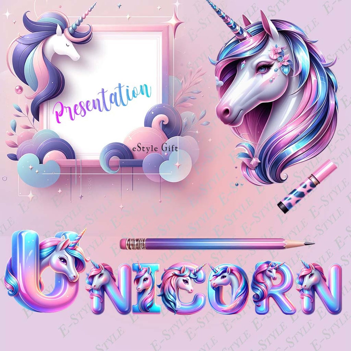Unicorn-themed Alphabet Sublimation Dtf Number PNG Bundle High-quality ...