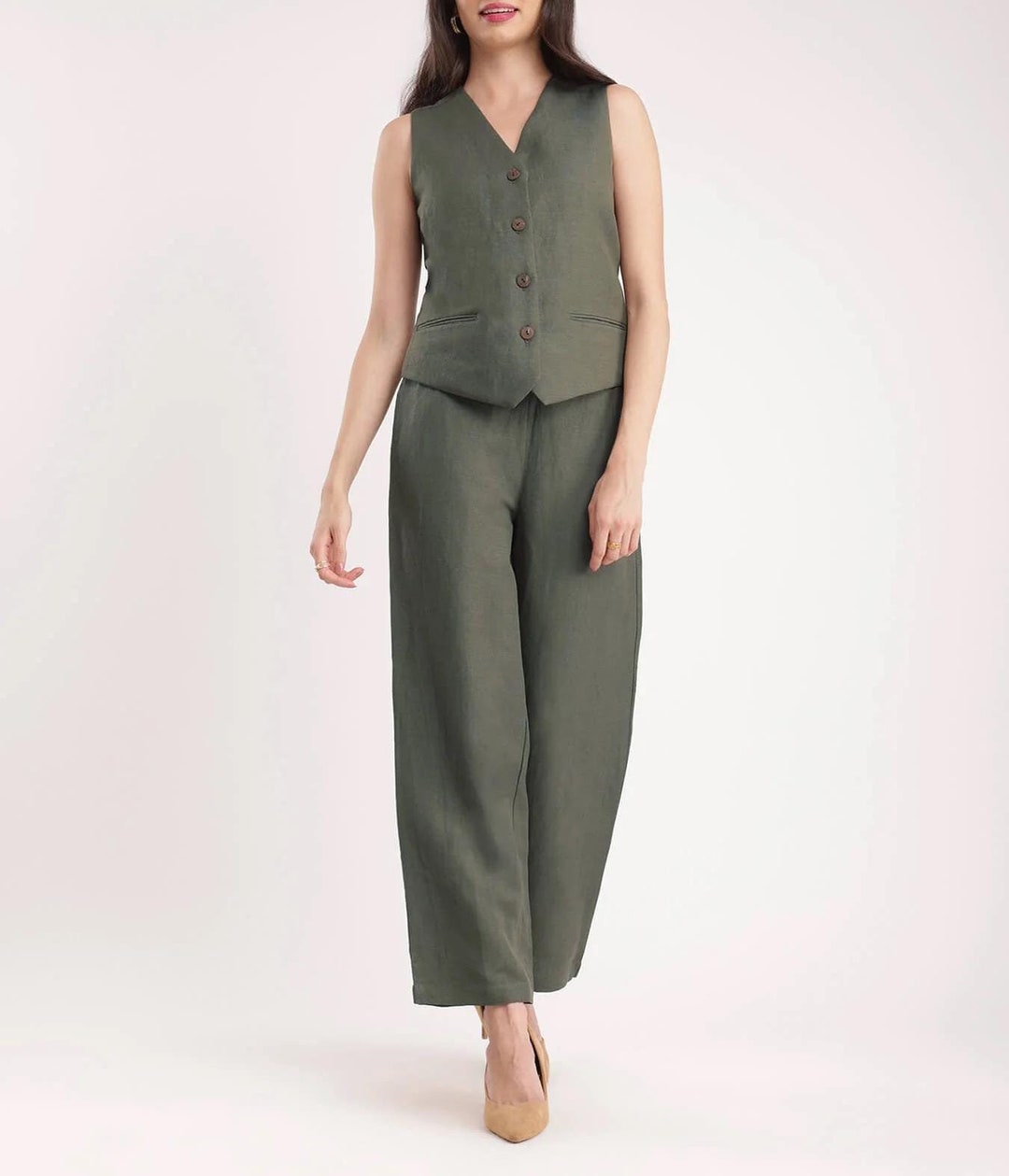 100% Linen Matching Set Organic Natural Loungewear Set 2 Two Piece Set ...