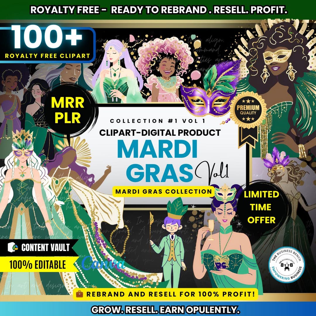 Mardi Gras Green Clipart - Work From Home, PLR MRR Resell Digital ...