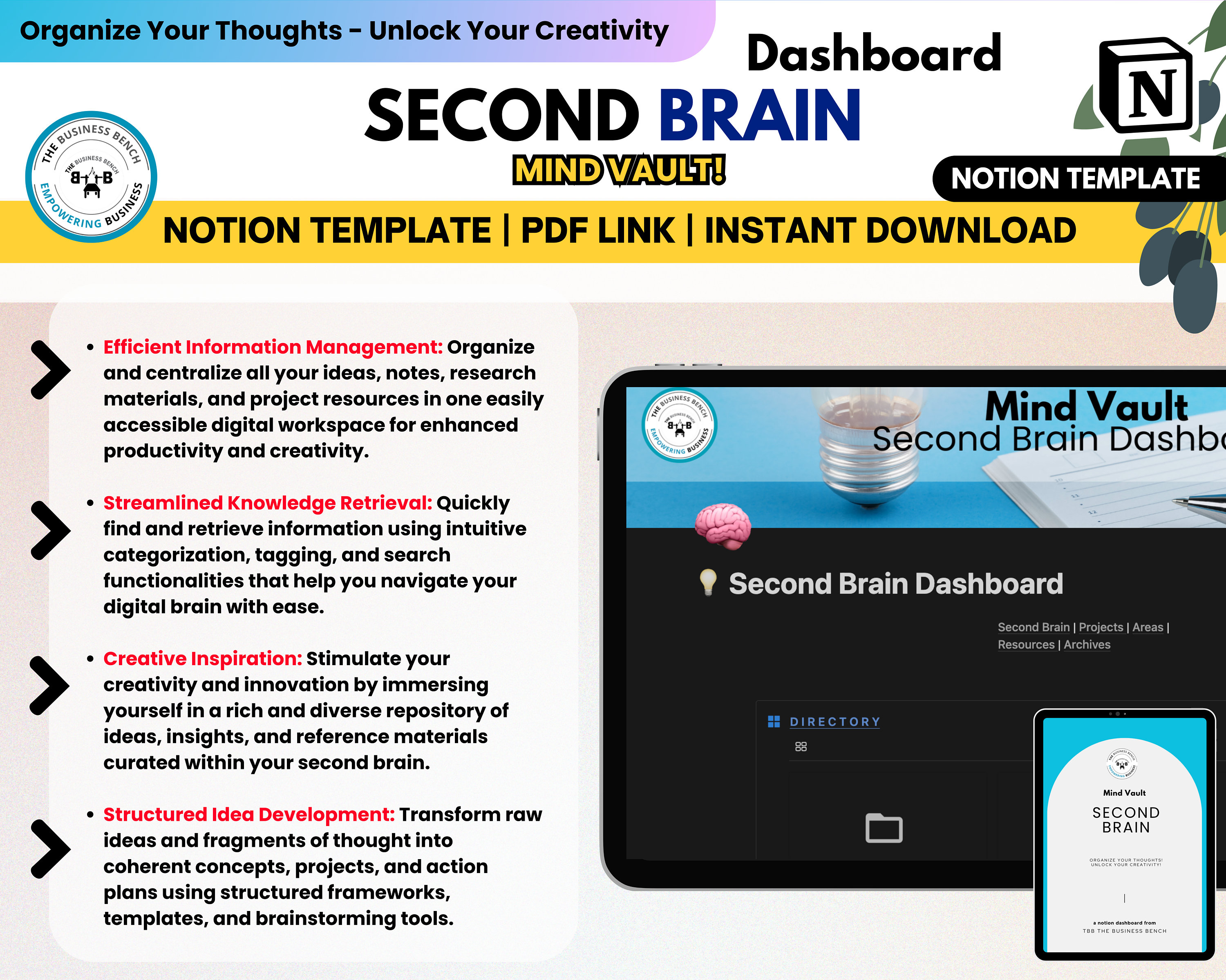 TBB Mind Vault | Second Brain Dashboard | Notion Template | Organize Your Thoughts & Unlock Your ...