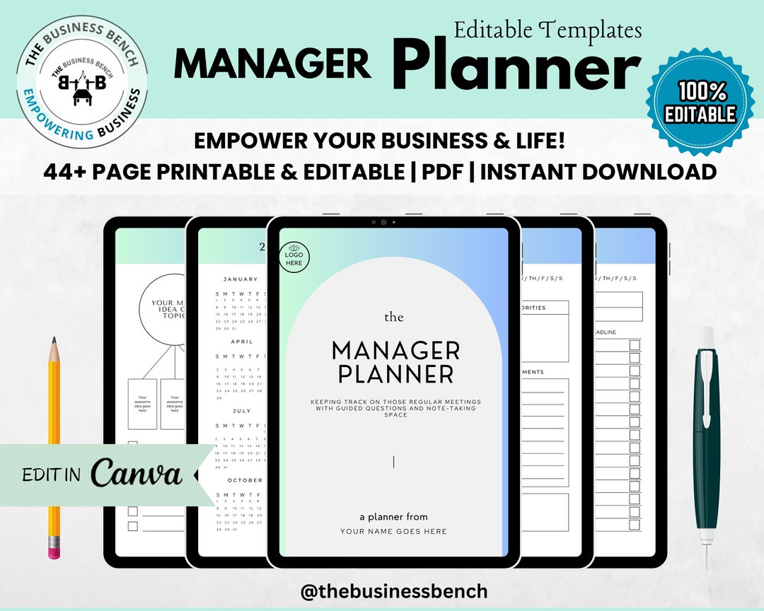Modern Minimal Manager Planner Template 2026 – Digital Business ...