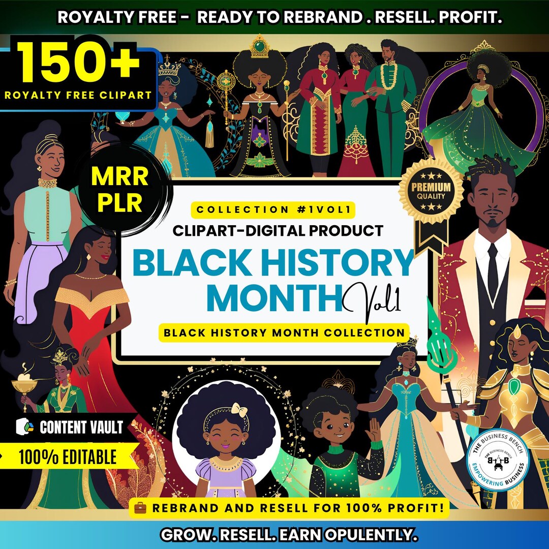 Black History Month MRR Melanin Brown Skin, Master Resell Rights, Ai Design Royalty Free Clipart ...