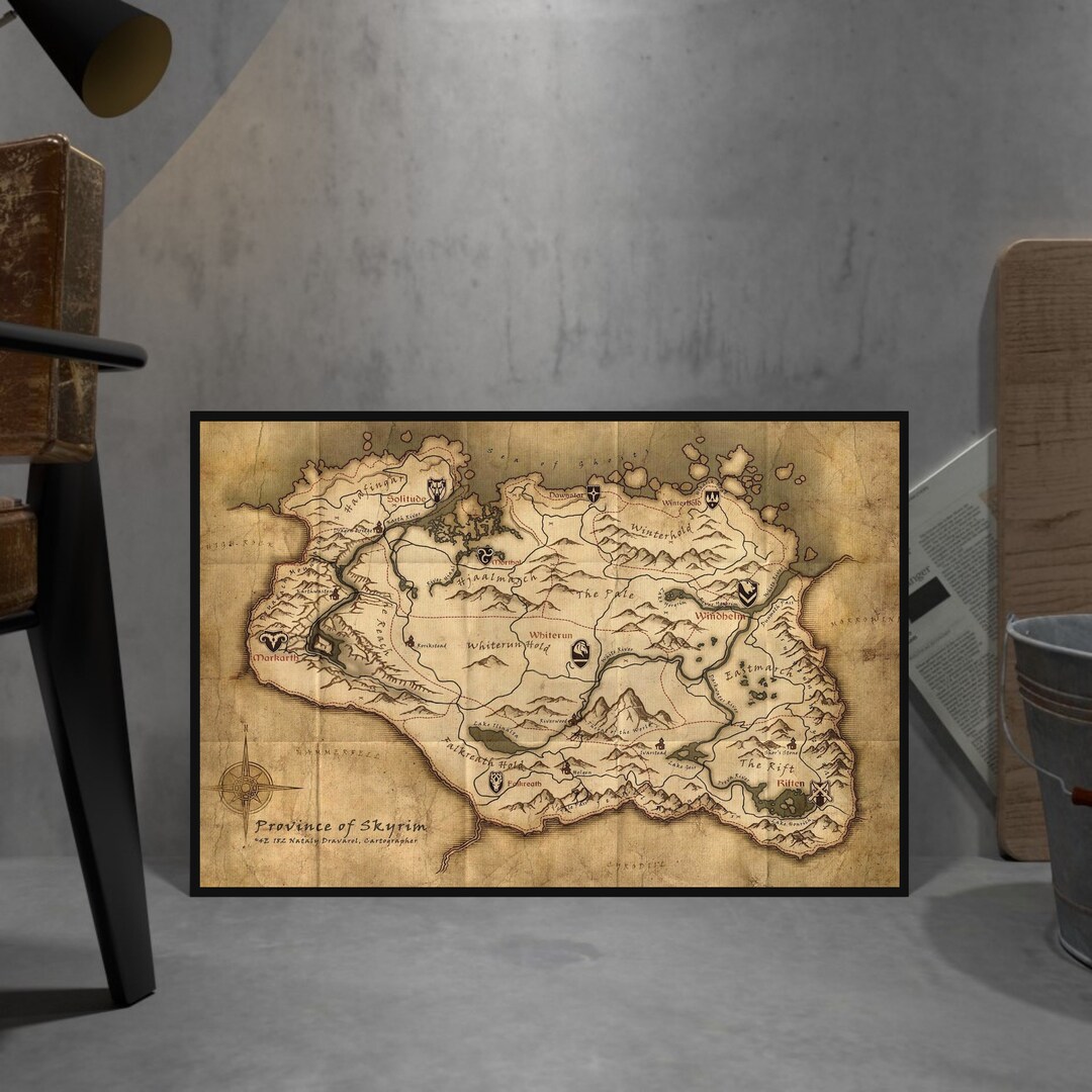 Province of Skyrim Map, the Elder Scrolls V, Map of Tamriel Poster ...