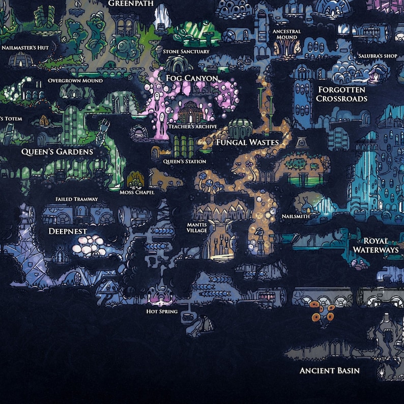 Hollow Knight Map Wall Art Map of Hallownest Poster Wall - Etsy New Zealand