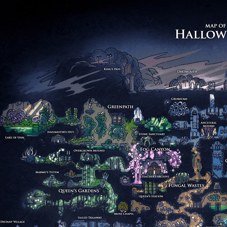 Hollow Knight Map Wall Art, Map of Hallownest Poster, Wall Decor ...