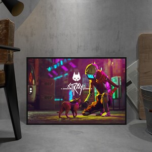 Stray Poster, Cat Wall Art, Wall Decor, Rolled Canvas Print, Game ...