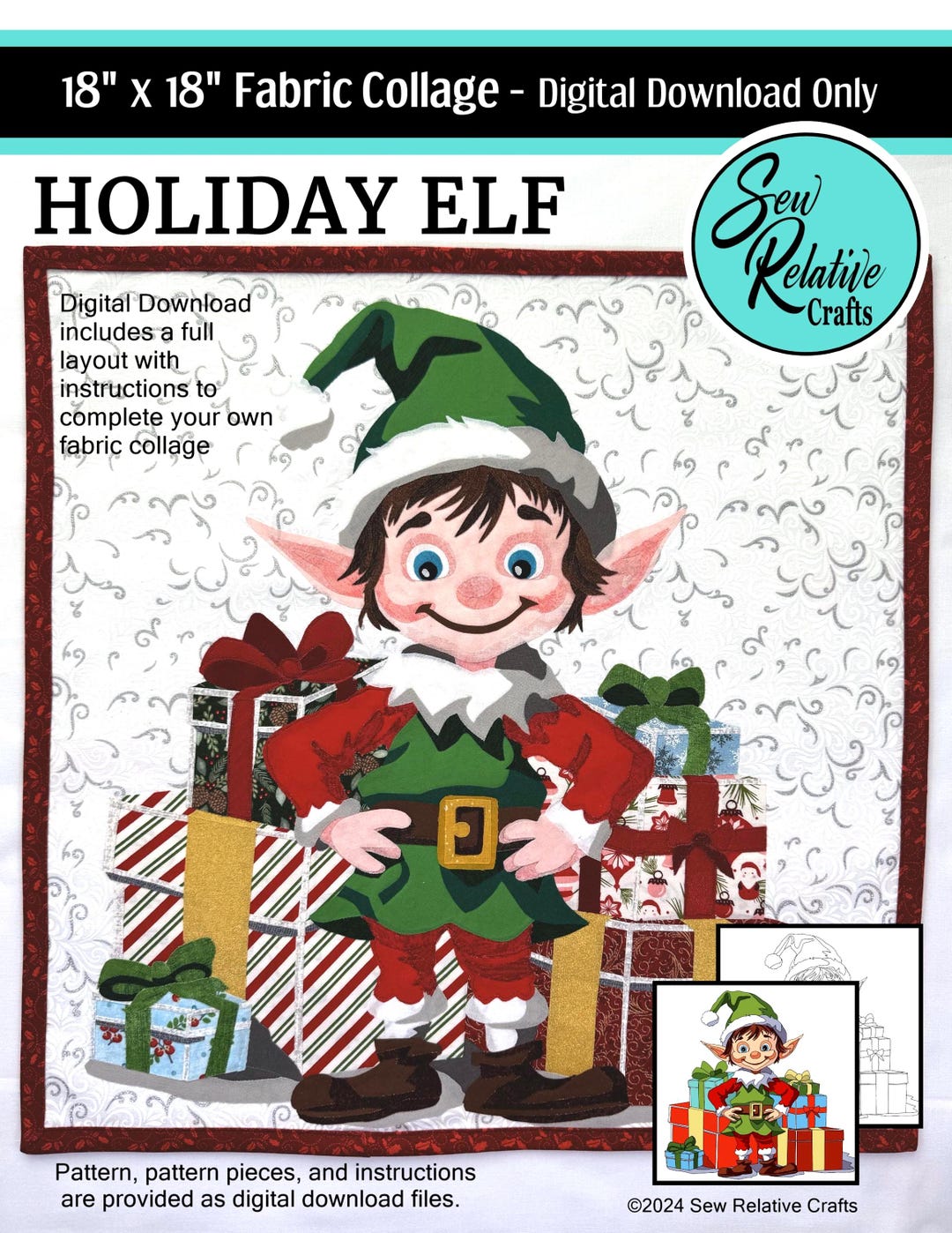 HOLIDAY ELF Fabric Collage Pattern - Etsy