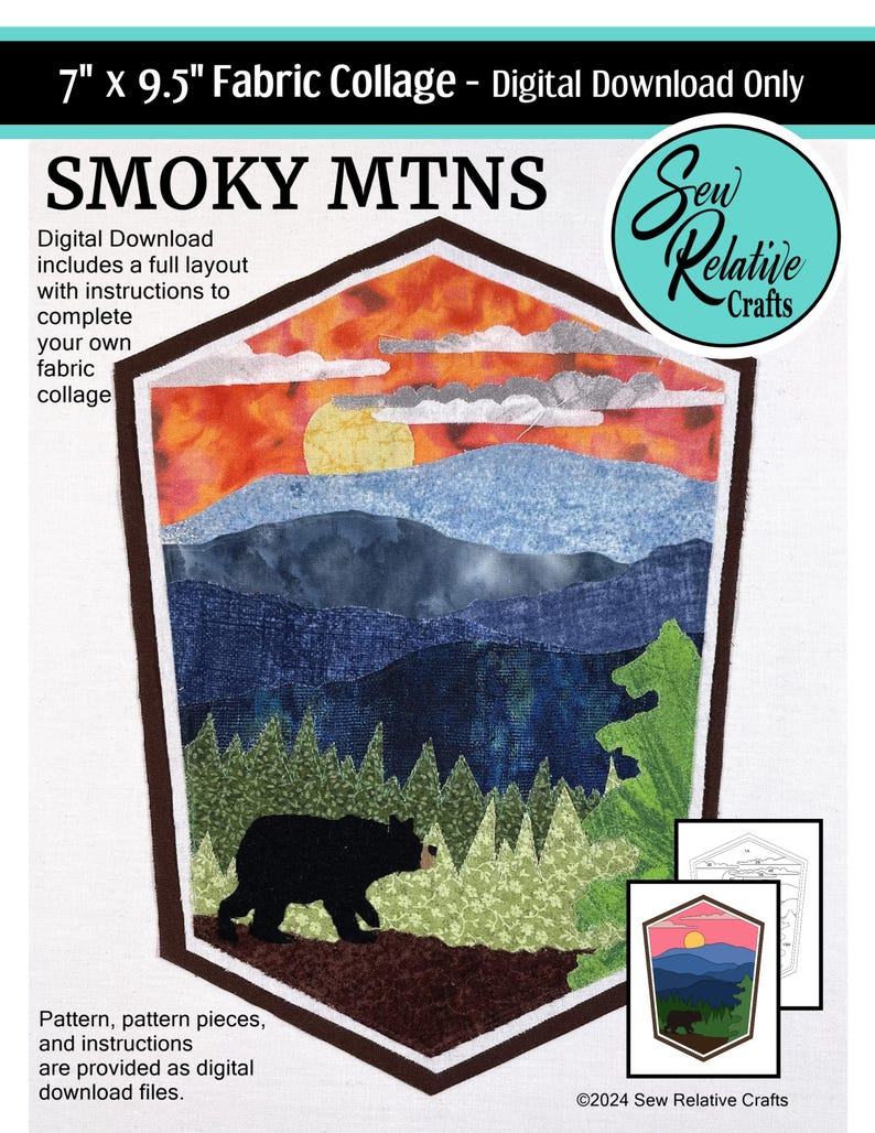 GREAT SMOKY MOUNTAINS National Park Fabric Collage Pattern - Etsy