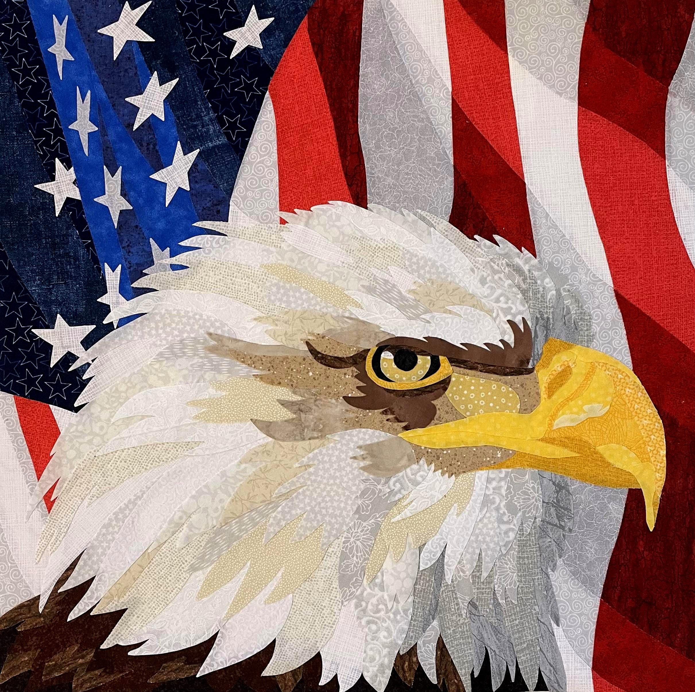 AMERICAN EAGLE Fabric Collage Pattern, Raw Edge Applique, Art Quilt - Etsy