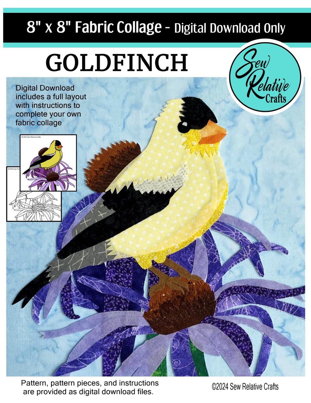 GOLDFINCH Fabric Collage Pattern, Raw Edge Applique, Art Quilt - Etsy
