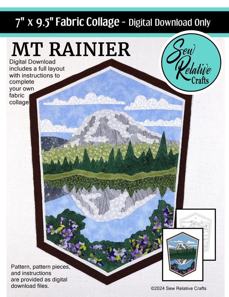 MT RAINIER National Park Fabric Collage Pattern - Etsy