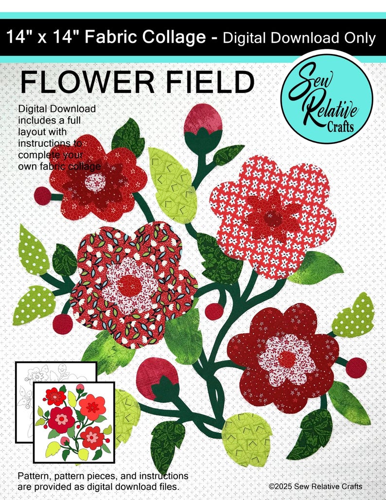 FLOWER FIELD Fabric Collage PDF Pattern - Etsy