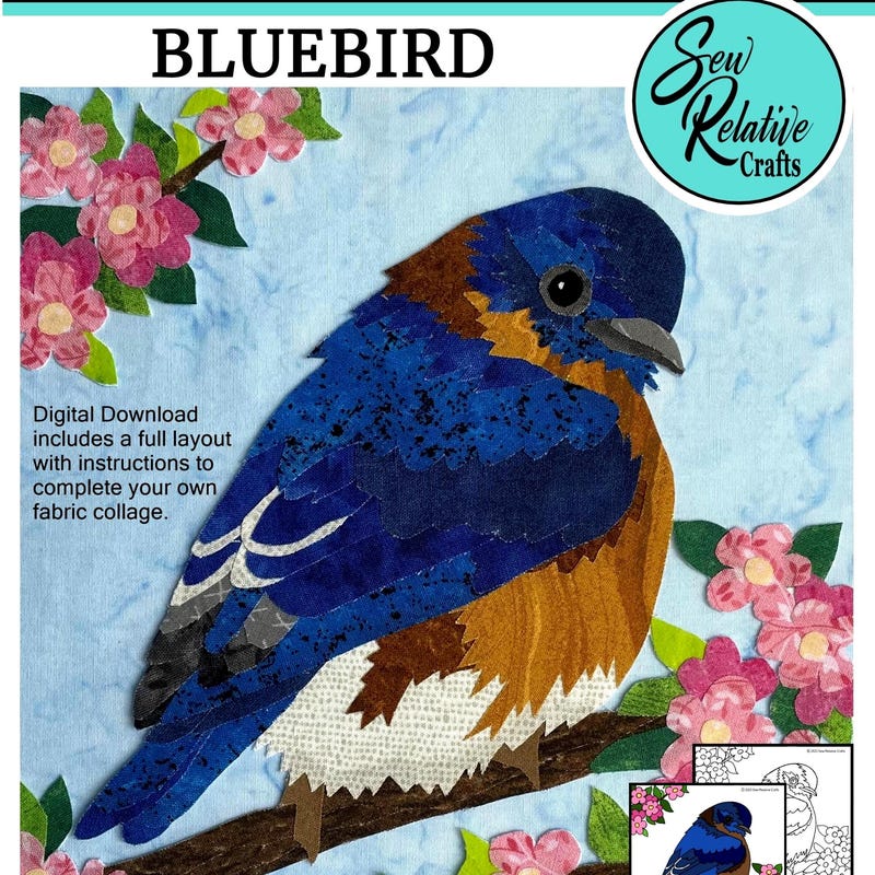 Bluebird Fabric Collage - Etsy