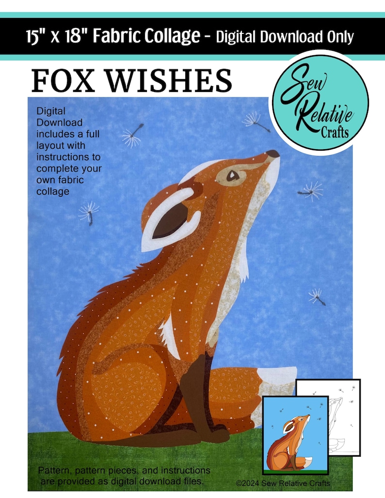 FOX WISHES Fabric Collage Pattern - Etsy