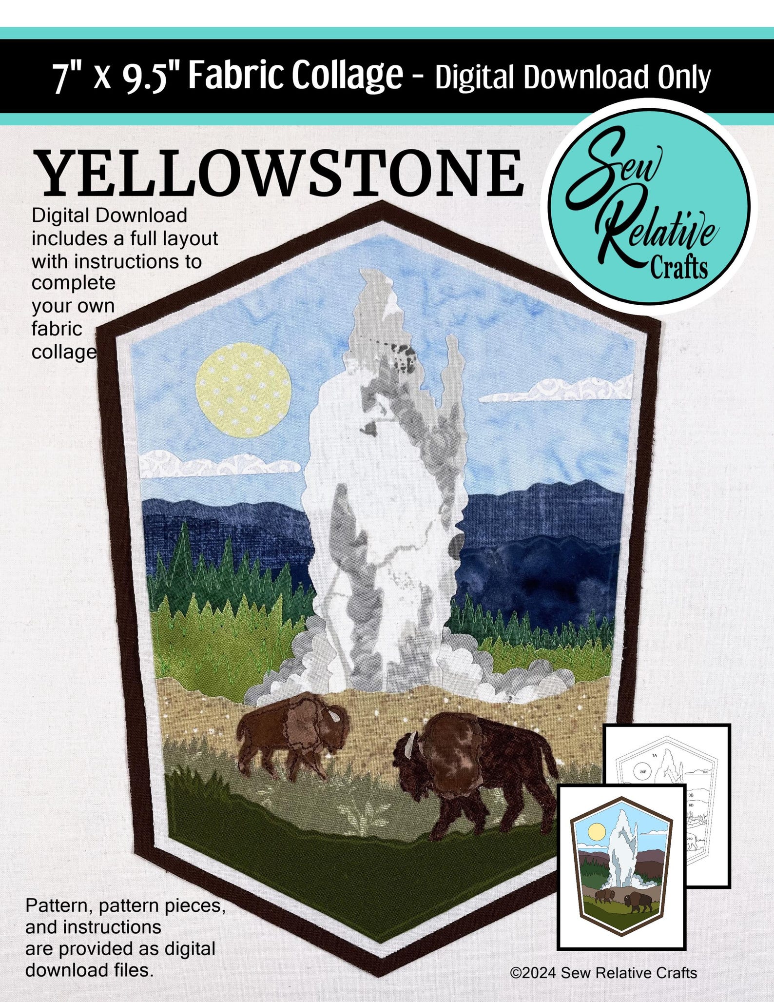 YELLOWSTONE National Park Fabric Collage Pattern - Etsy