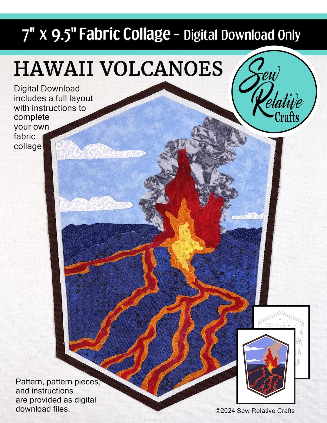 HAWAII VOLCANOES National Park Fabric Collage Pattern - Etsy