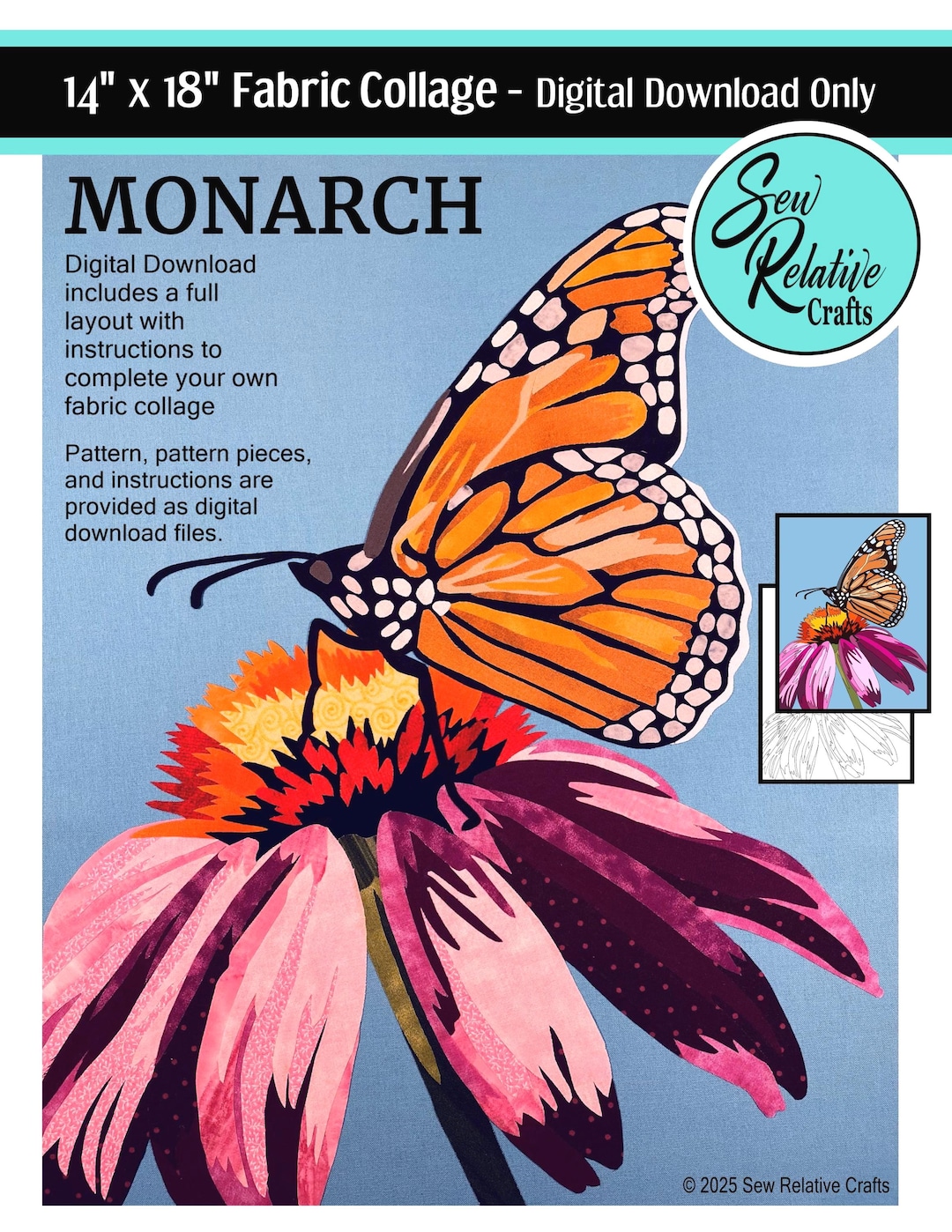 MONARCH Fabric Collage PDF Pattern - Etsy