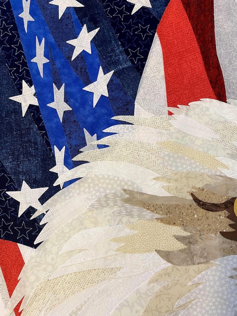 AMERICAN EAGLE Fabric Collage Pattern, Raw Edge Applique, Art Quilt - Etsy