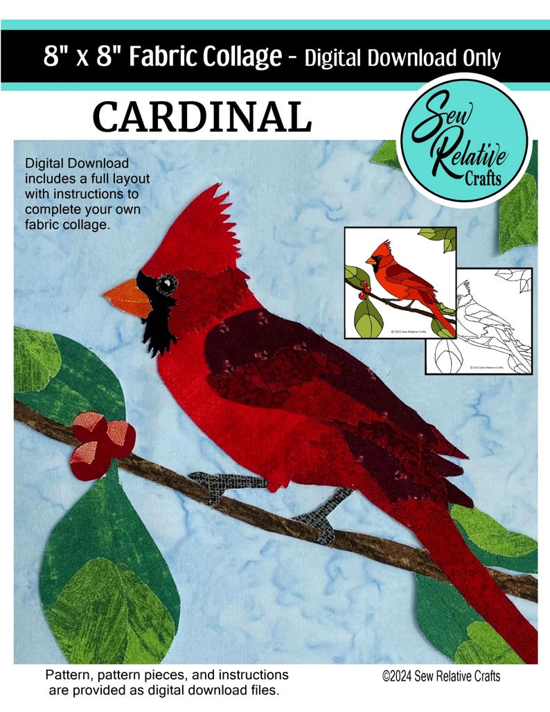 CARDINAL Fabric Collage PDF Pattern - Etsy