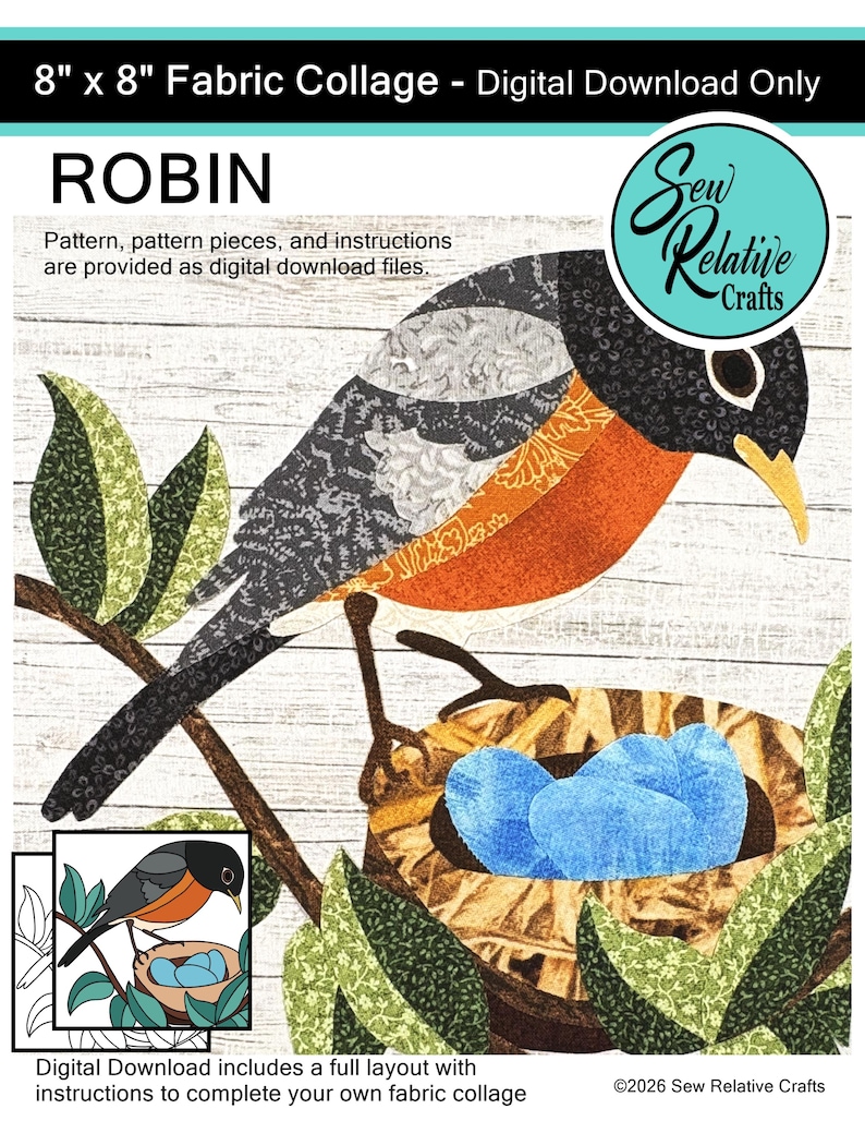 BIRDS 4 Pack Series 2 Fabric Collage Digital Download PDF Pattern - Etsy