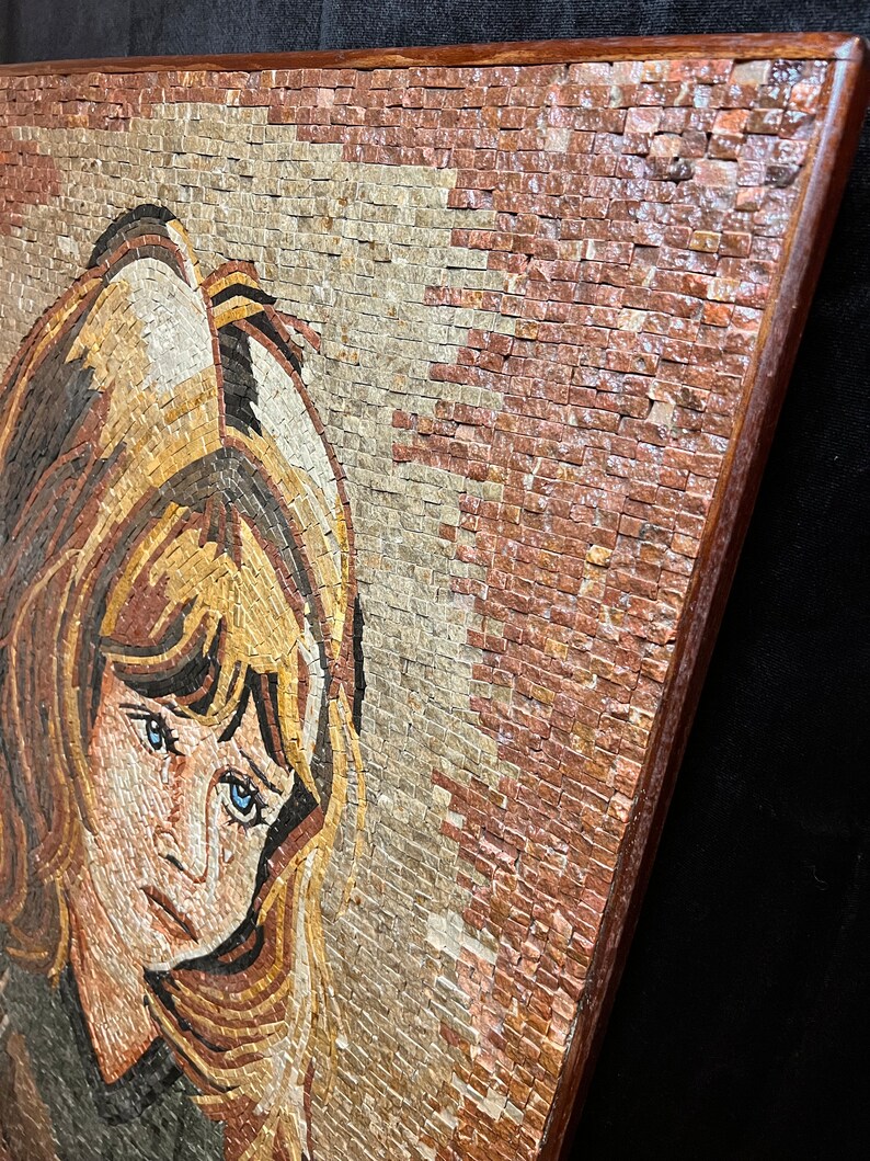 Crying Girl Handmade Natural Stone Mahogany Framed Wall Mural Mosaic - Etsy