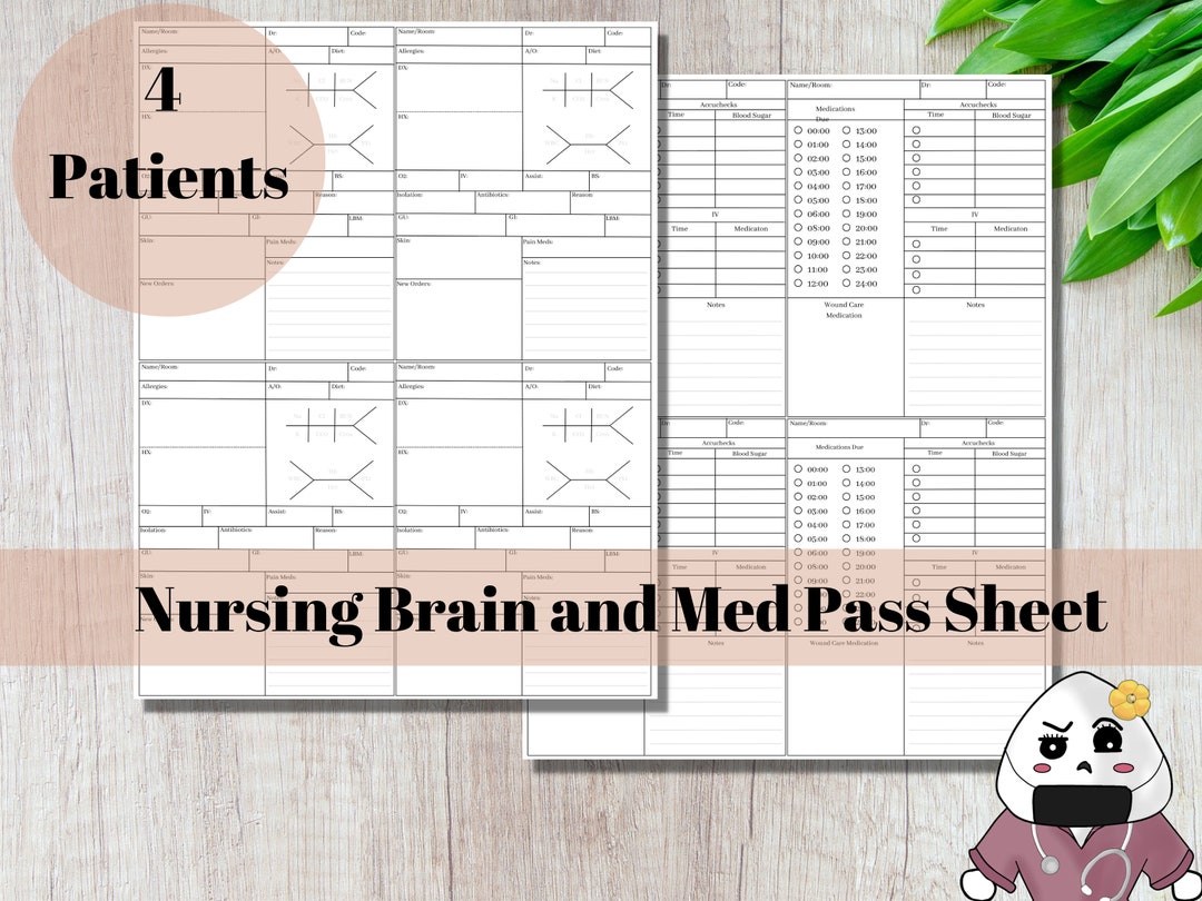 4 Patient Nurse Brain Report Sheet Med Surge Report Sheet and Med Pass ...