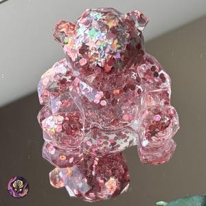 Clear Resin Bear With Pink Glitter and Stars - Handmade Decorative ...