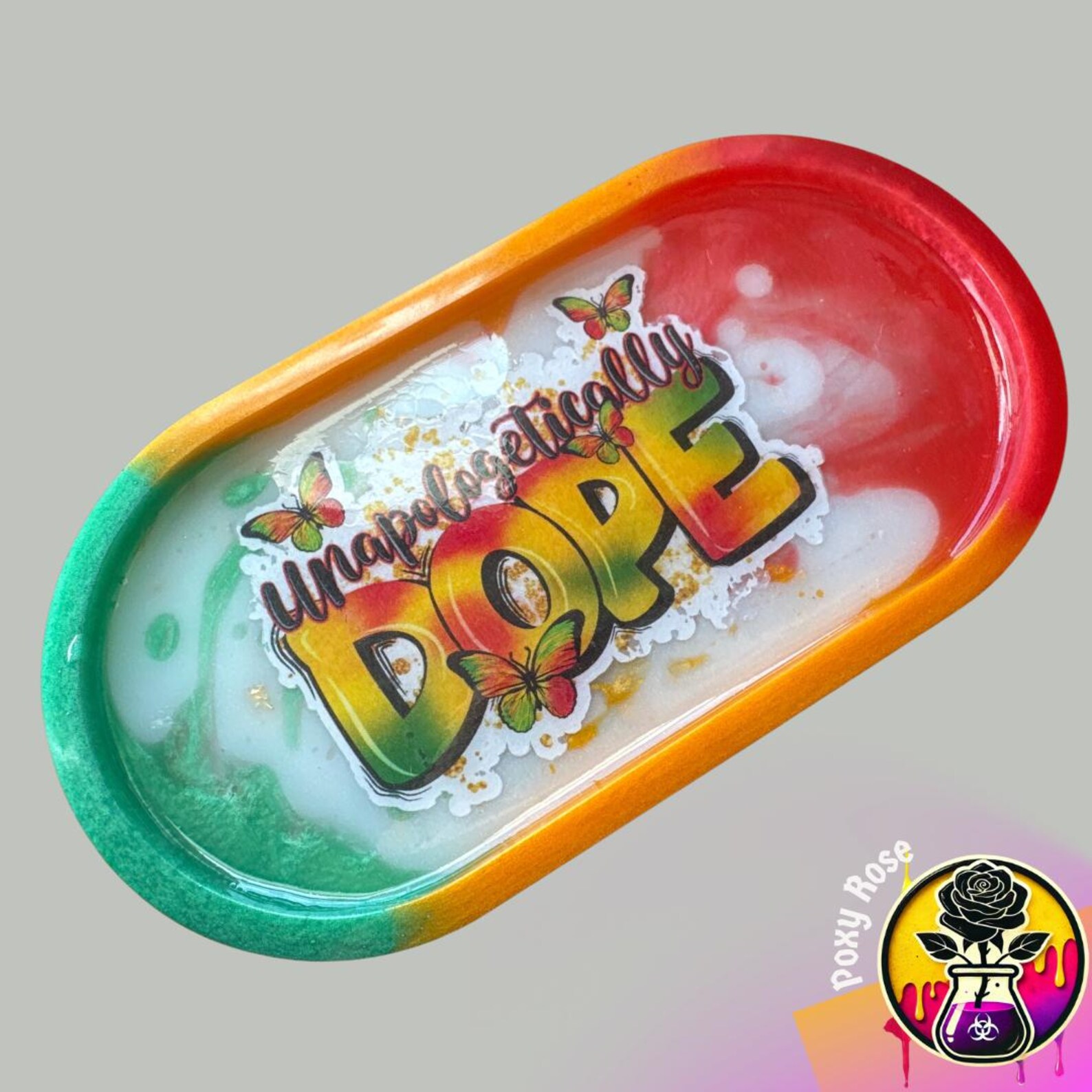 Rasta Resin Tray With Butterflies, Unapologetically Dope Oval Trinket ...