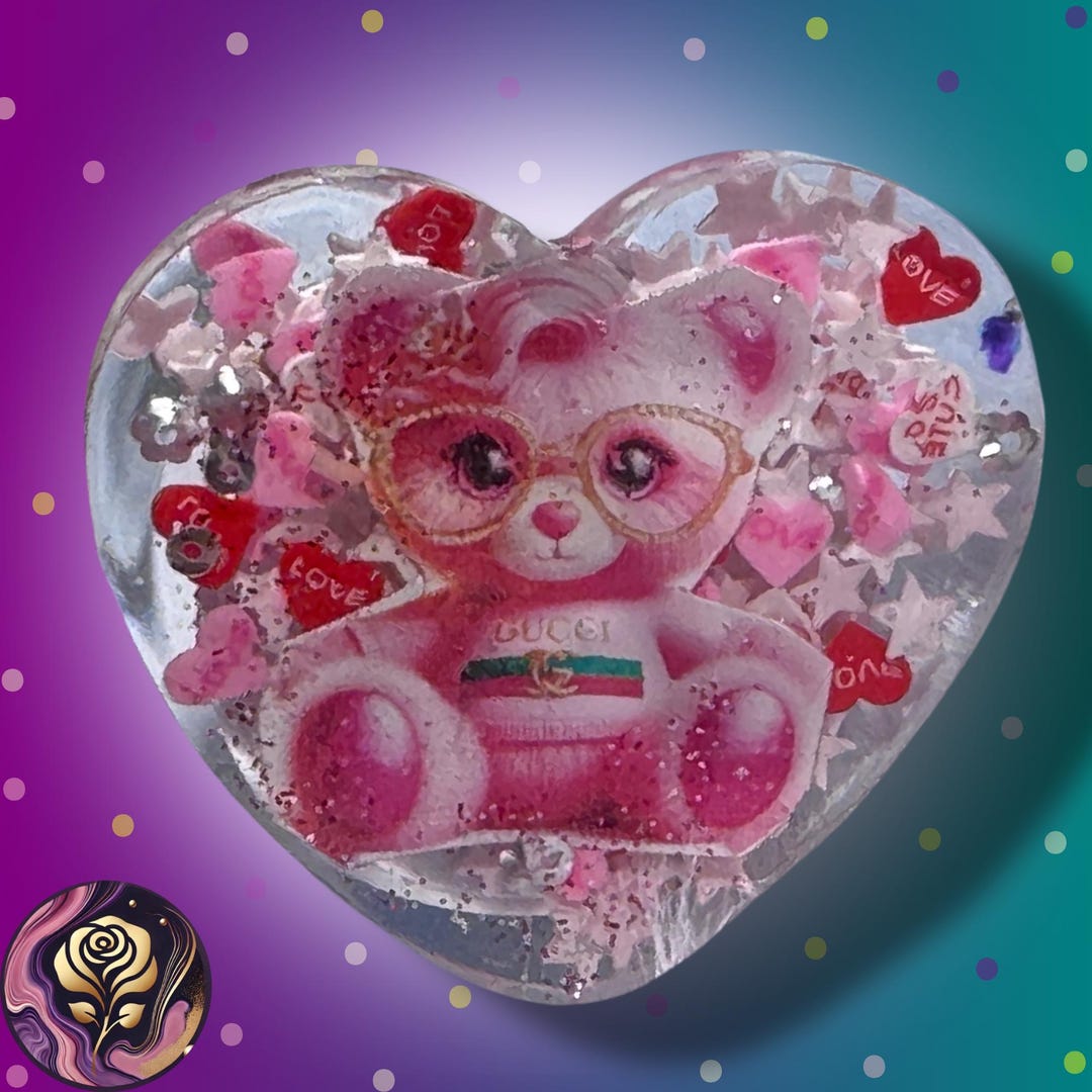 Heart-shaped Phone Grip, Pink Bear Pop Socket, Glitter Adhesive Stand ...