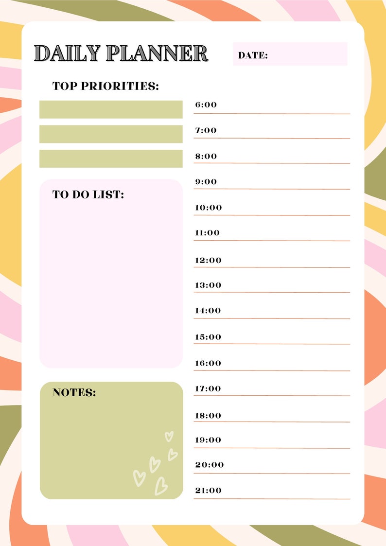 Retro Daily Planner, Printable Planner, Digital Download, Digital ...