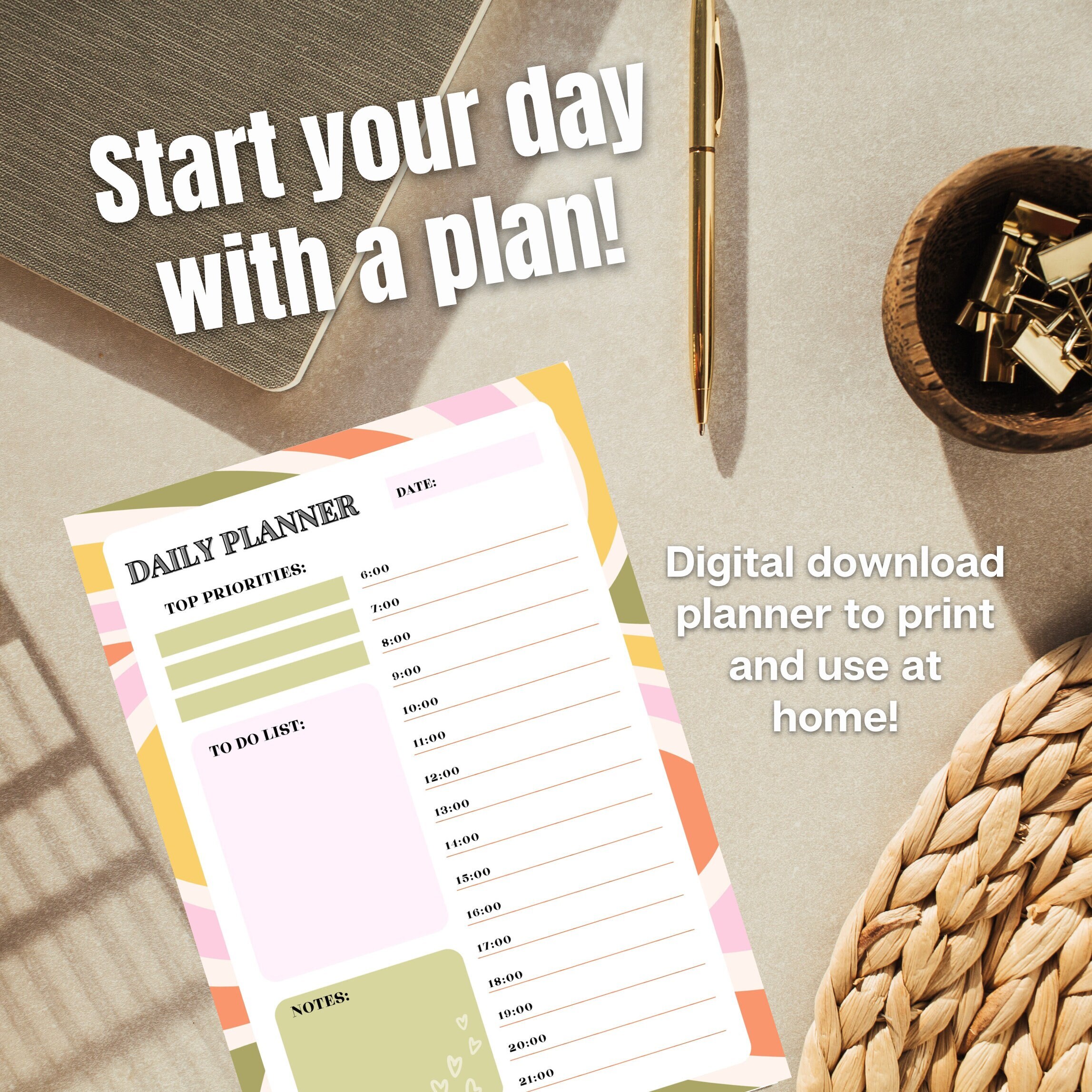 Retro Daily Planner, Printable Planner, Digital Download, Digital ...